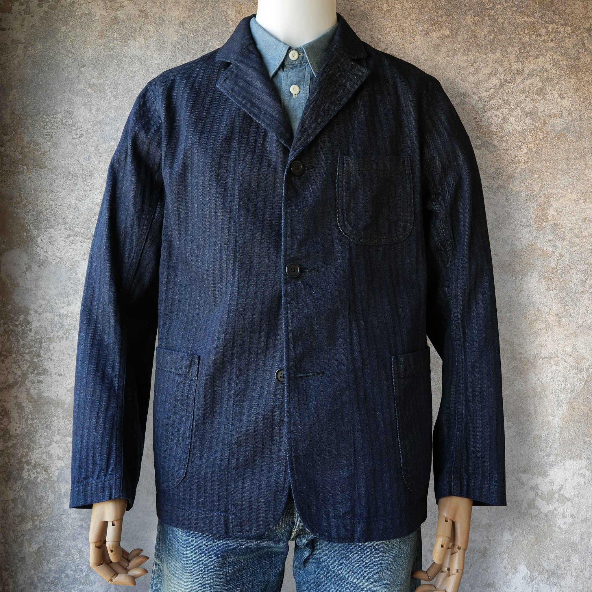 WORKERS_Lounge Jacket_Indigo Herringbone – JeansShopSpiral