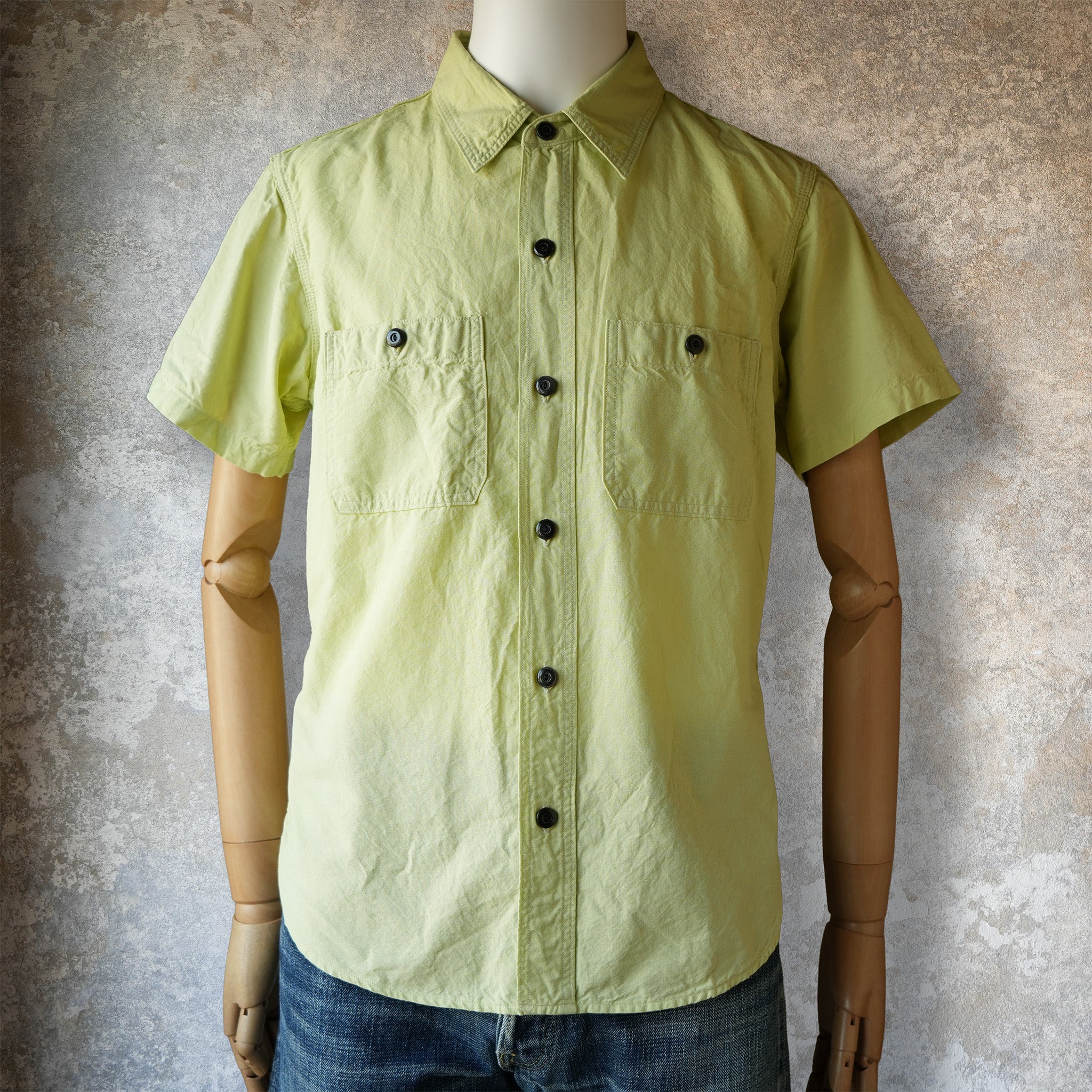 DELUXEWARE_WWS-33S_SHORT WORK SHIRT_GRNYEL – JeansShopSpiral